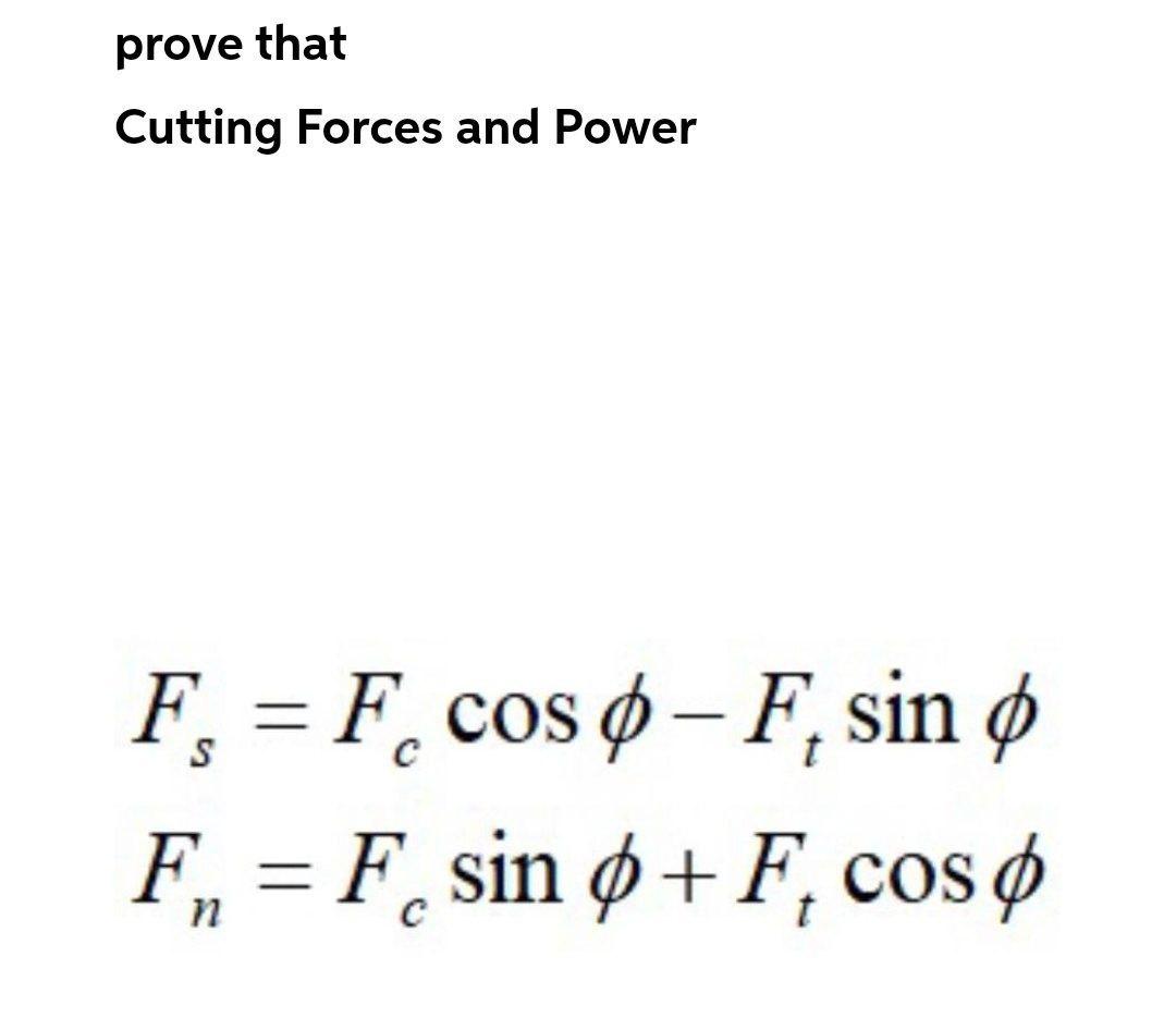 Solved prove that Cutting Forces and Power = F = F. cos 0-F, | Chegg.com