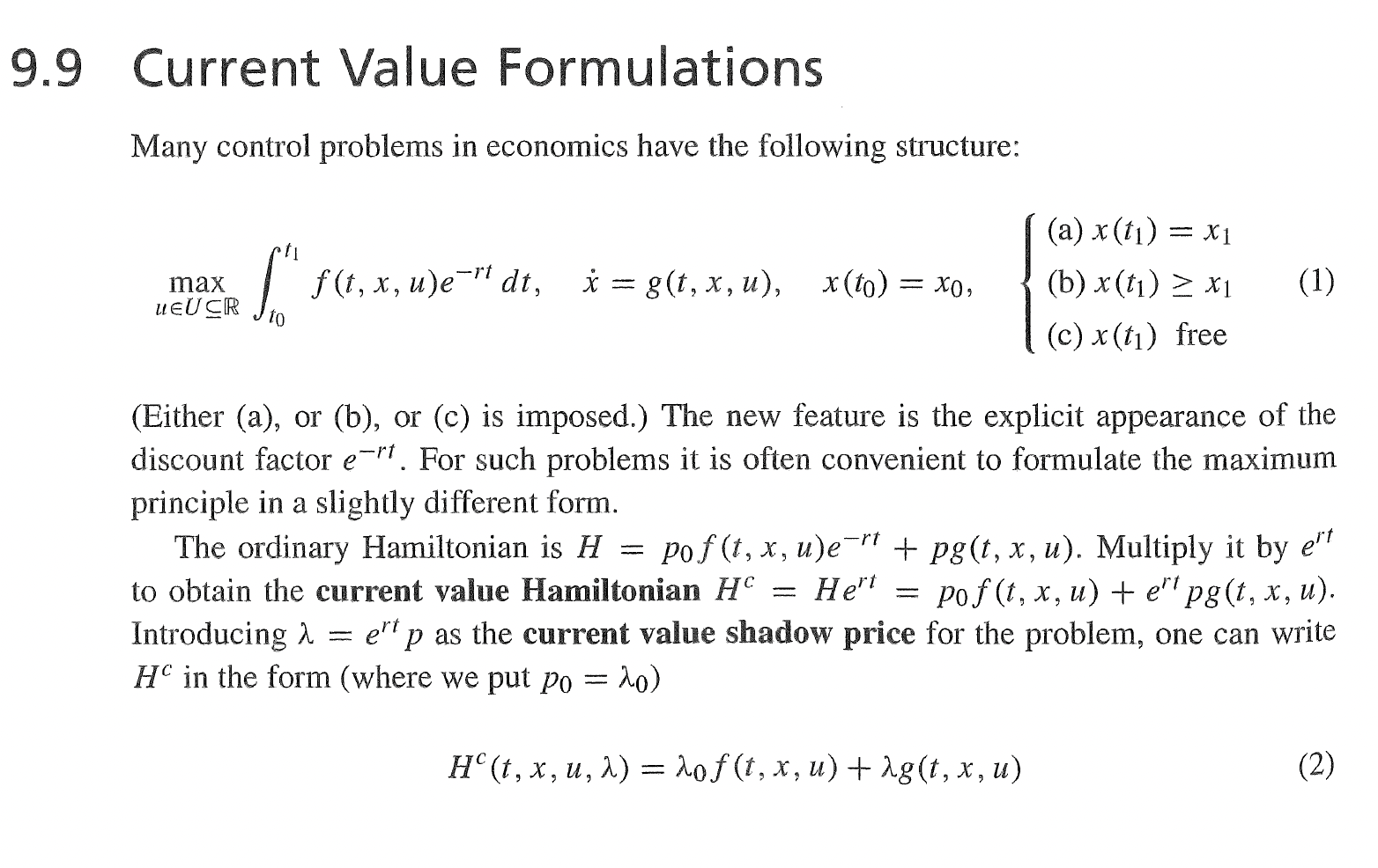 Solved 9.9 Current Value Formulations Many control problems | Chegg.com