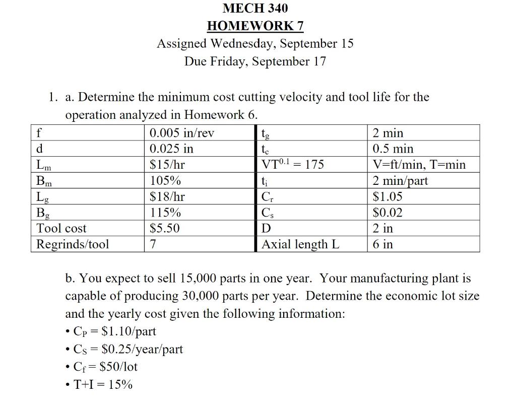 Mech 340 Homework 7 Assigned Wednesday September 15