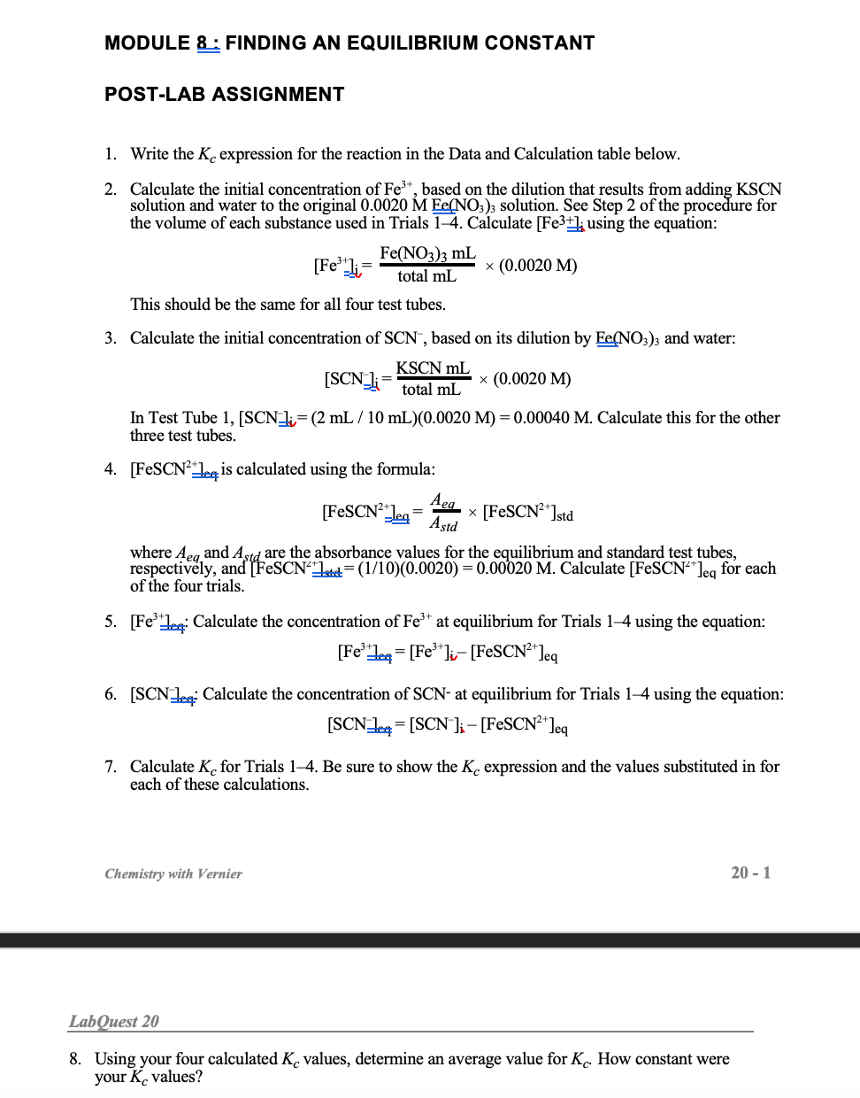 Solved MODULE 8: FINDING AN EQUILIBRIUM CONSTANT POST-LAB | Chegg.com