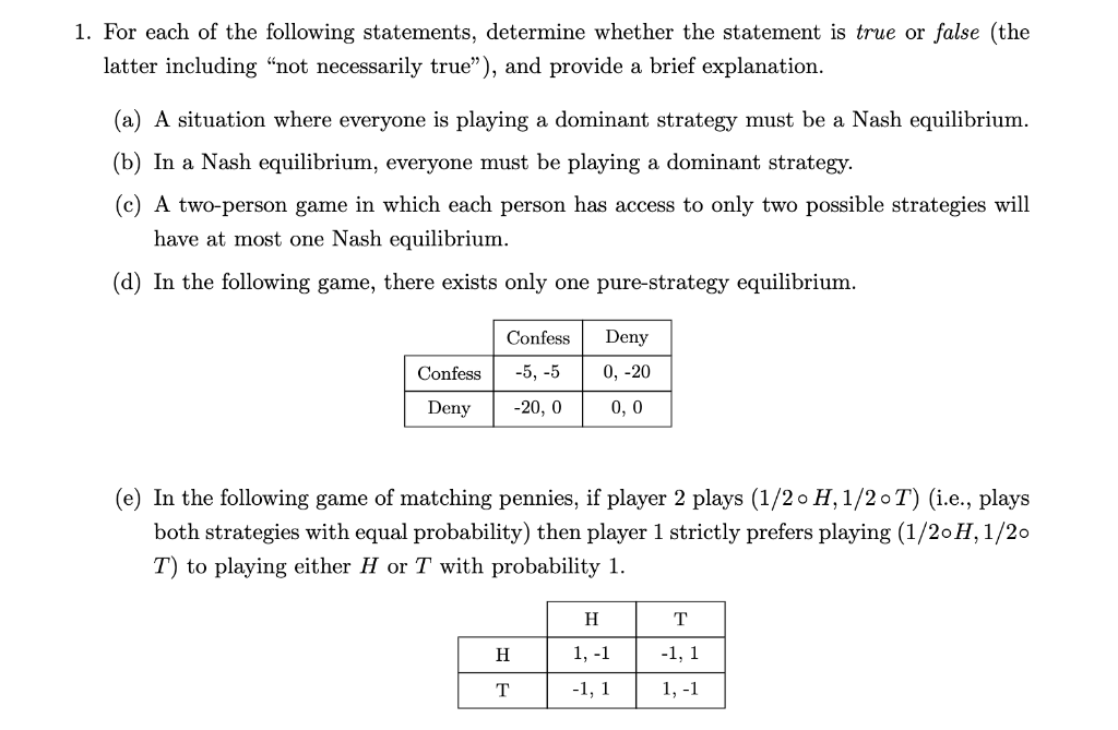 1. For each of the following statements, determine | Chegg.com