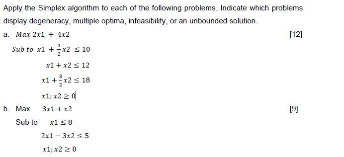 Solved Apply the Simplex algorithm to each of the following | Chegg.com