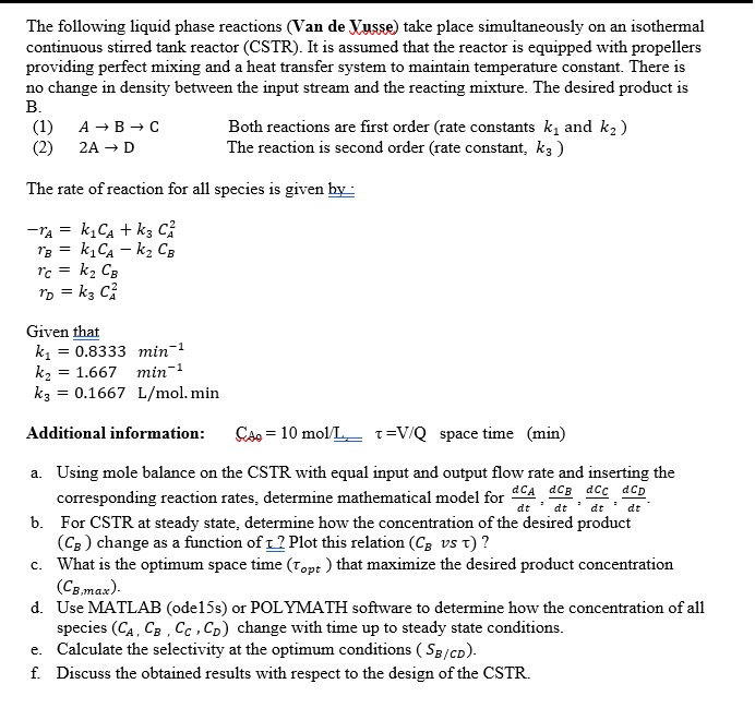 Solved The following liquid phase reactions (Van de lusse) | Chegg.com