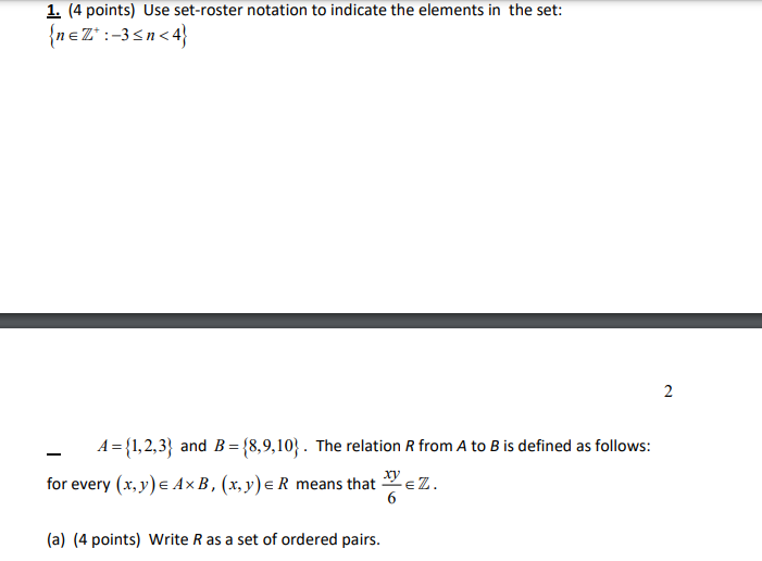 Solved 1. (4 points) Use set-roster notation to indicate the | Chegg.com