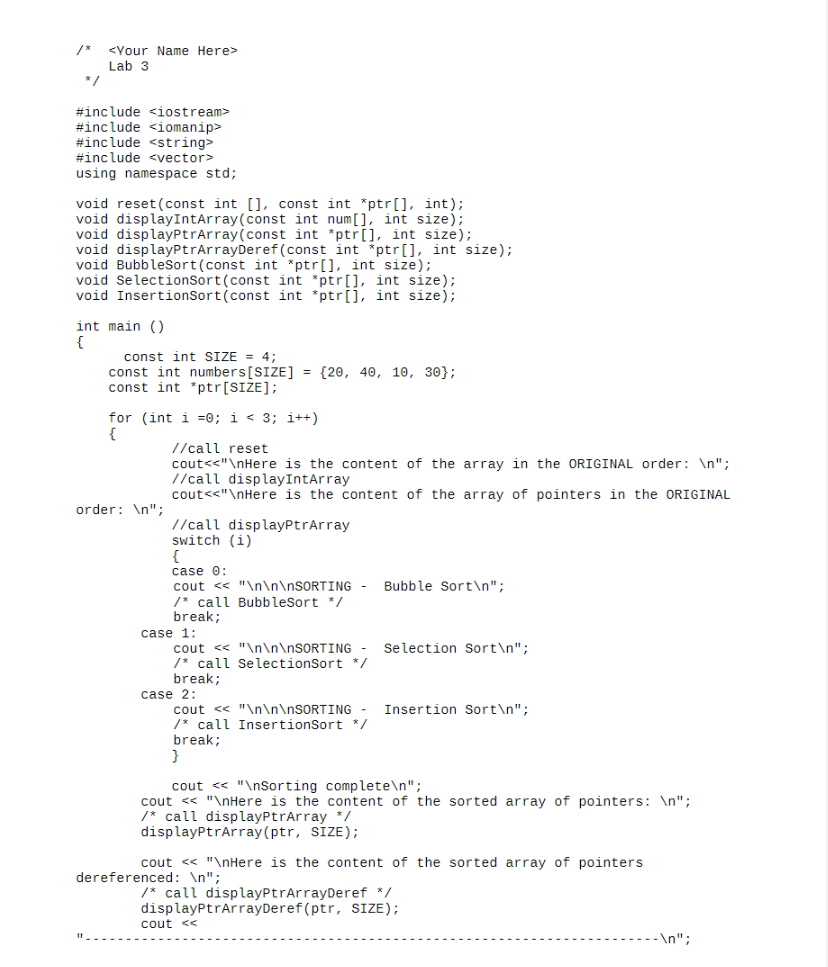 Solved Sorting and Pointers (45 points) In this lab, you | Chegg.com
