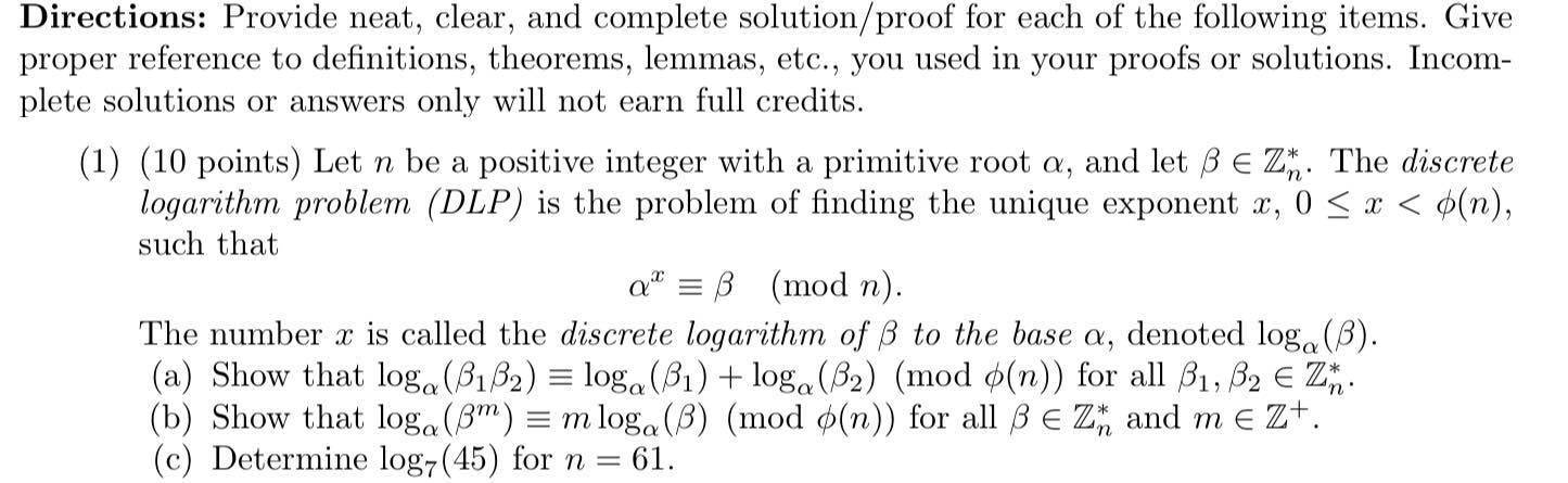 Directions: Provide neat, clear, and complete | Chegg.com