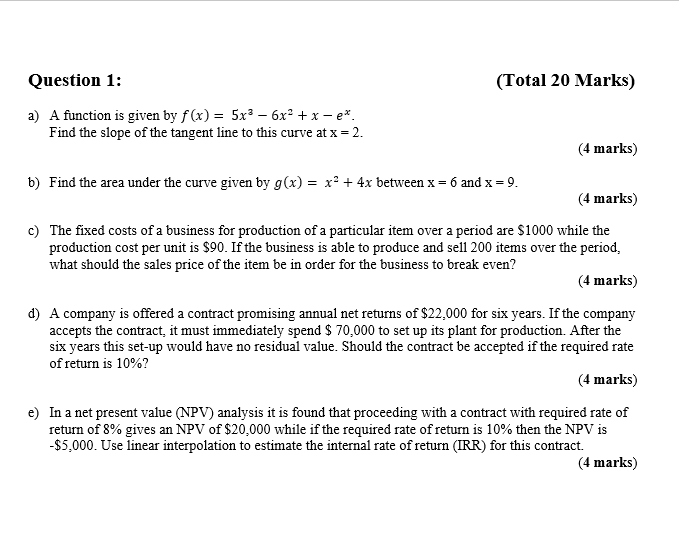 Solved Question 1: (Total 20 Marks) a) A function is given | Chegg.com