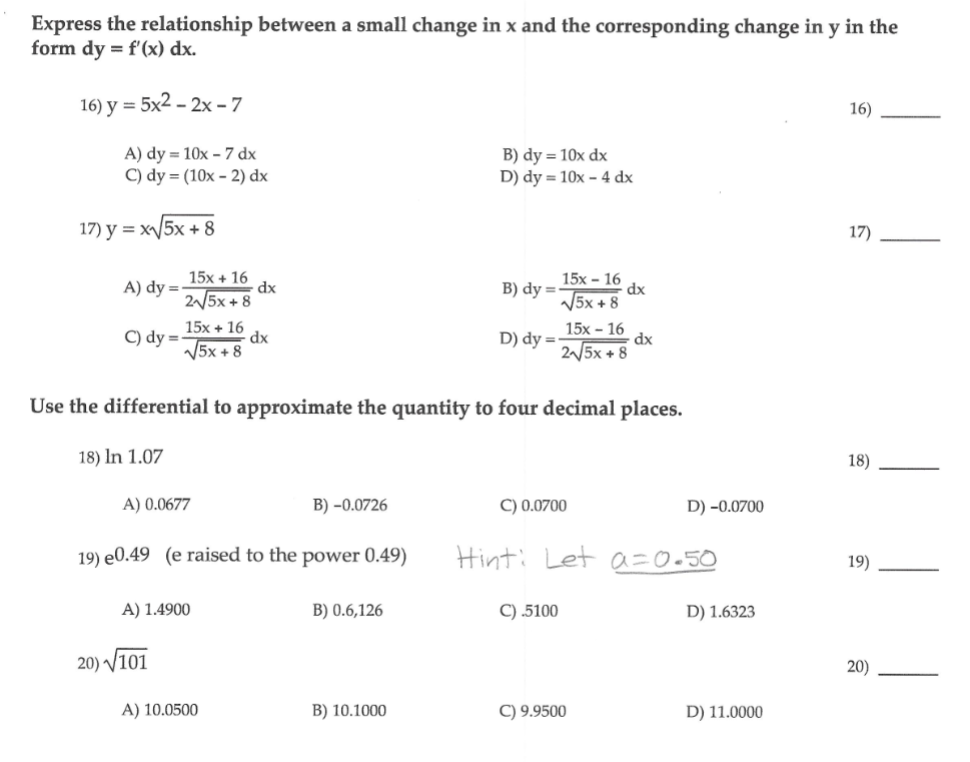 Solved Express the relationship between a small change in x | Chegg.com