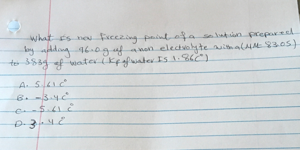Solved What to new Freezing point of a solution prepared by | Chegg.com