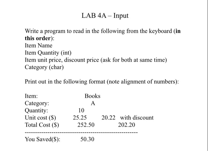 Solved LAB 4A - Input Write a program to read in the | Chegg.com