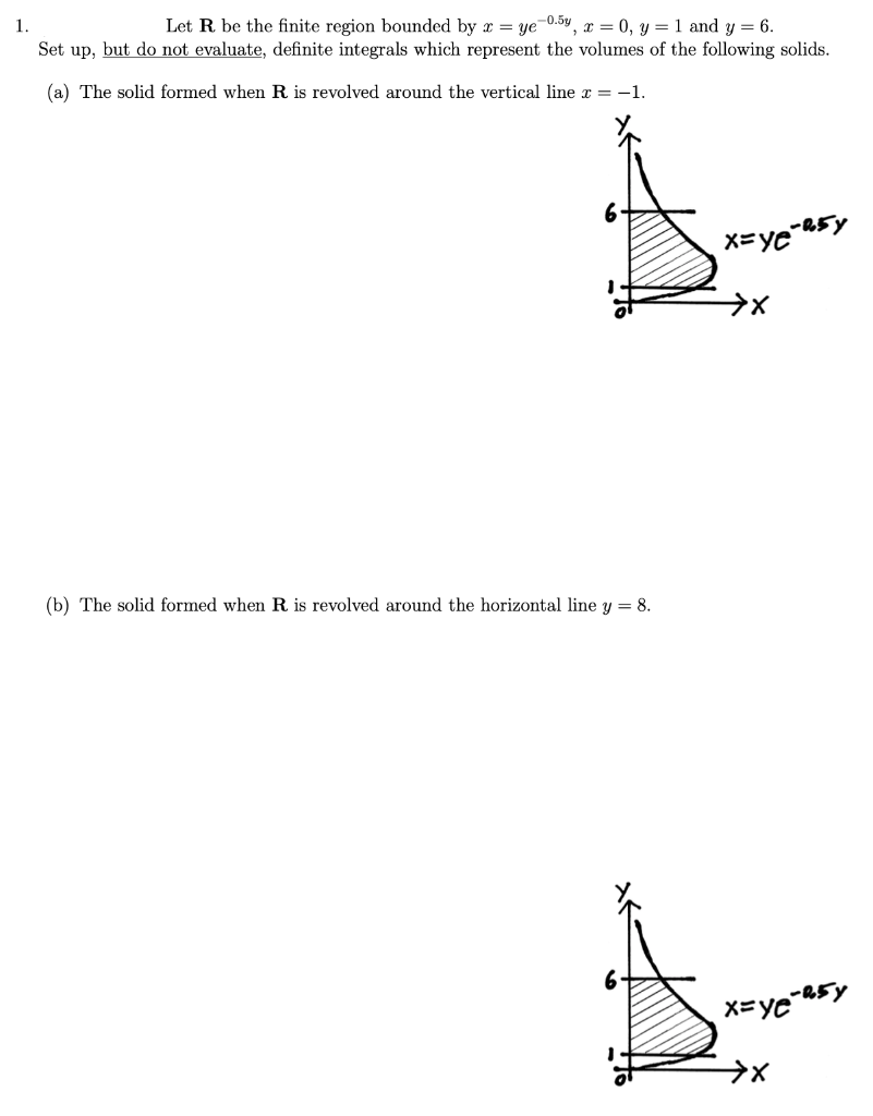 Solved Let R be the finite region bounded by x = ye-0.54, I | Chegg.com
