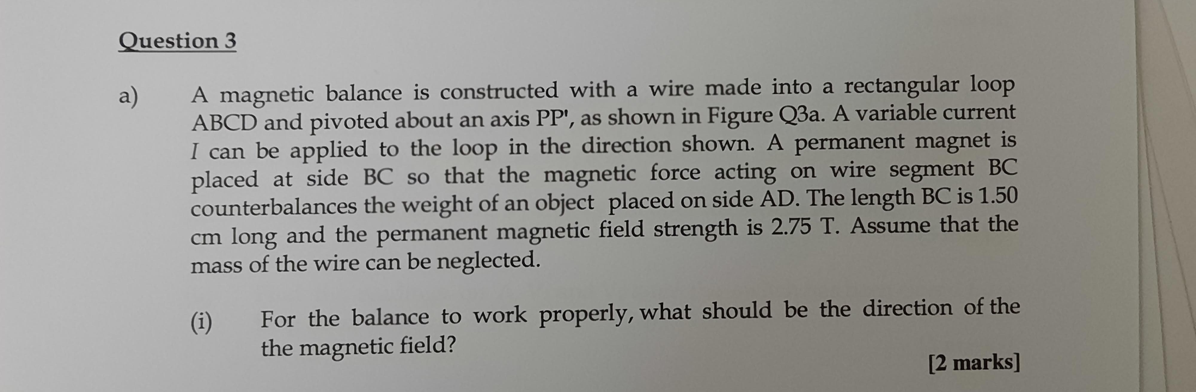 Solved A magnetic balance is constructed with a wire made | Chegg.com