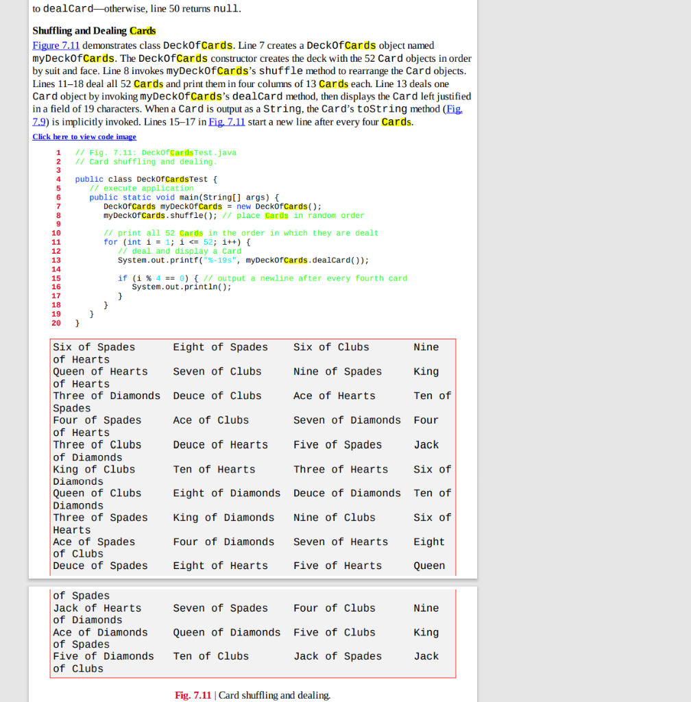 Card Shuffling and Dealing Using the code in the book | Chegg.com