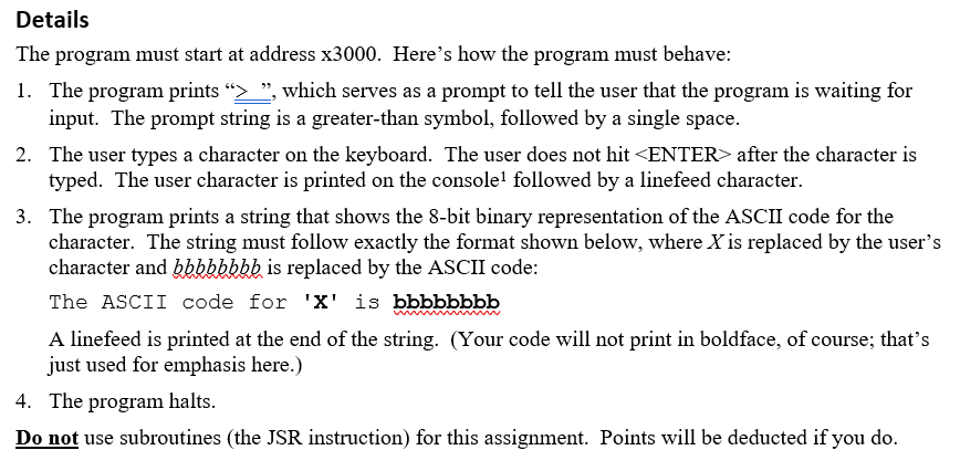 Details The program must start at address x3000. | Chegg.com