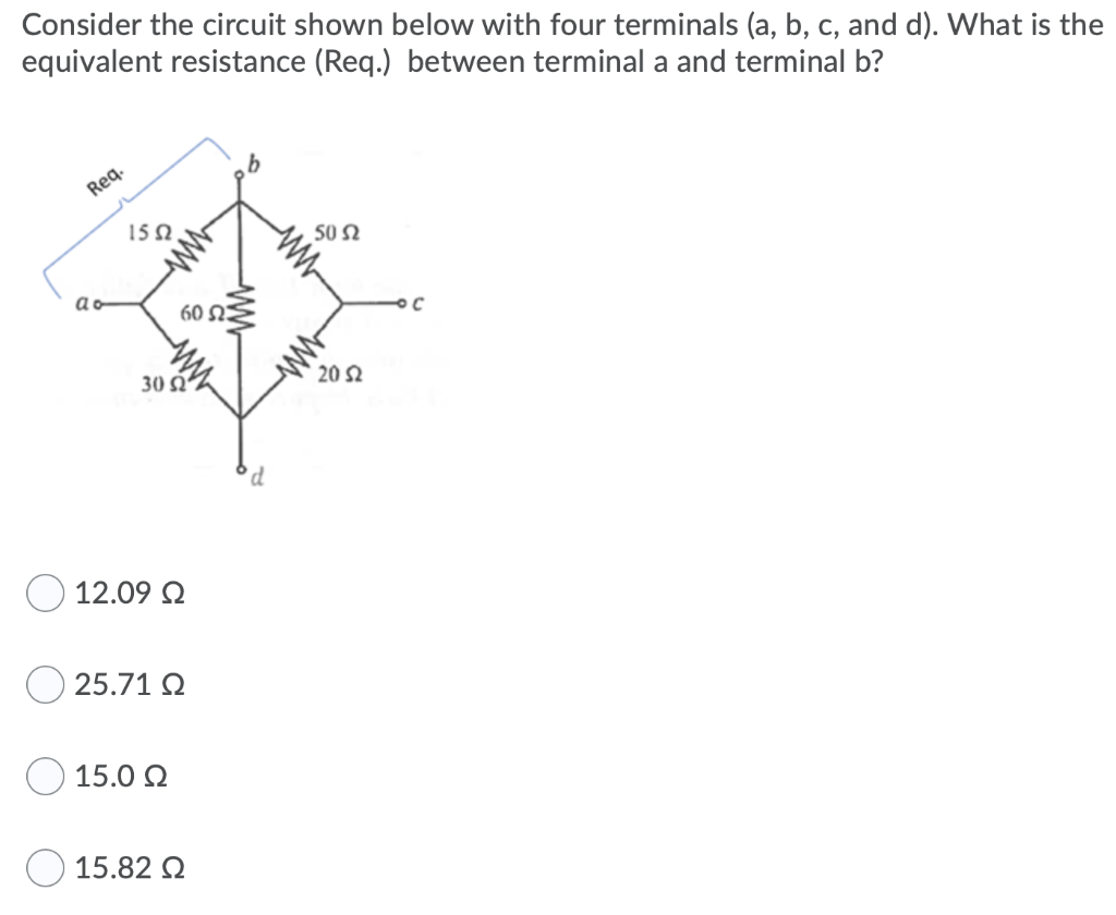 Solved Consider the circuit shown below with four terminals | Chegg.com