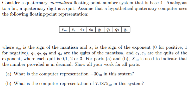 Solved Consider a quaternary, normalized floating-point | Chegg.com Solved Consider a quaternary, normalized floating-point | Chegg.com