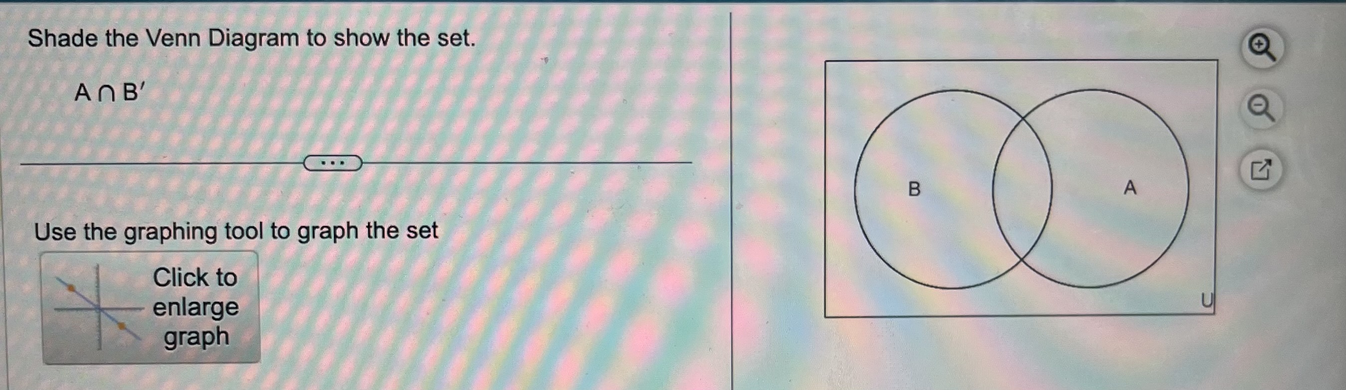 Solved Shade the Venn Diagram to show the set. A∩B′ Use the | Chegg.com