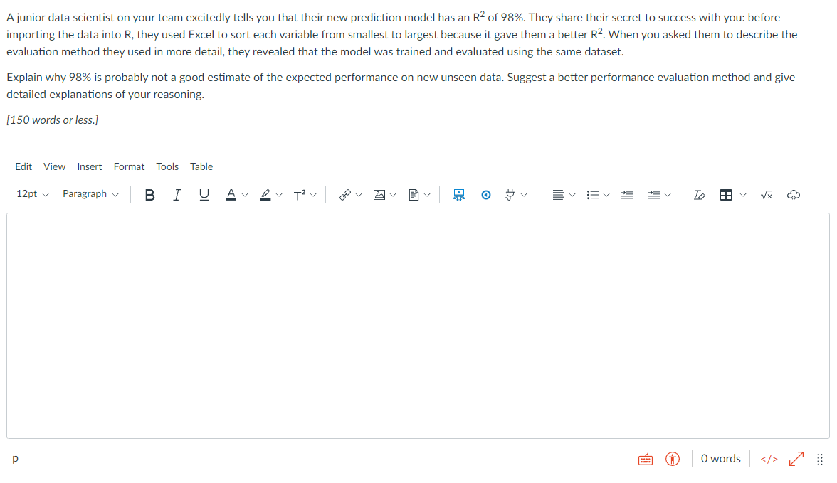 Solved A junior data scientist on your team excitedly tells | Chegg.com