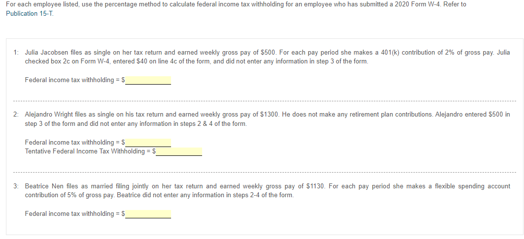 For each employee listed, use the percentage method | Chegg.com