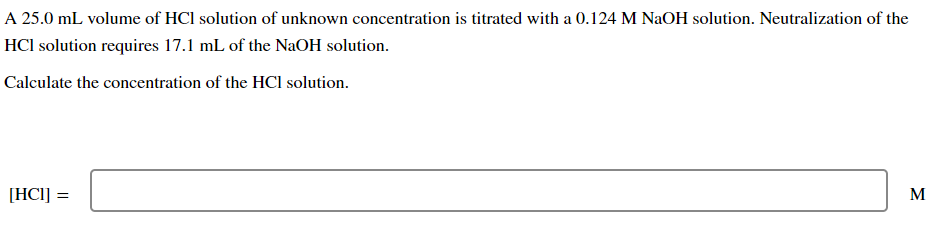 Solved A 25.0 mL volume of HCl solution of unknown | Chegg.com