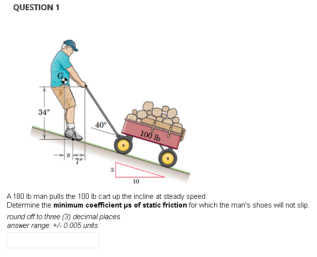 Solved QUESTION 1 34" 40° 3 10 100 lb A 180 lb man pulls the | Chegg.com