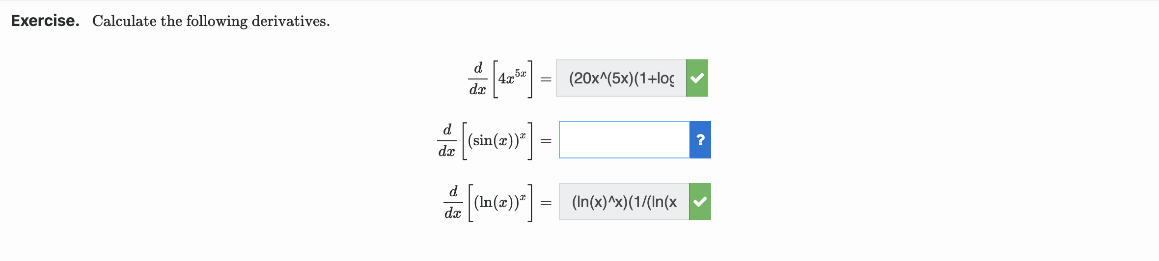 Solved Exercise. Calculate the following derivatives. | Chegg.com
