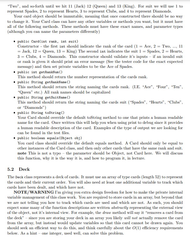 Solved Write Card and Deck class (please include all methods | Chegg.com