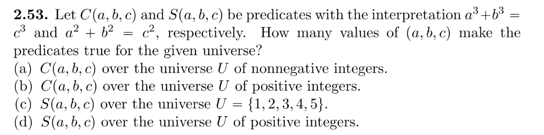 Solved 2.53. Let C(a,b,c) and S(a,b,c) be predicates with | Chegg.com