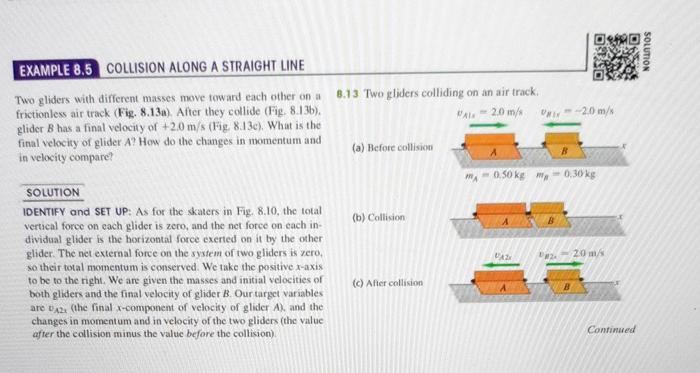 Solved EXAMPLE 8.10 AN ELASTIC STRAIGHT-LINE COLLISION | Chegg.com