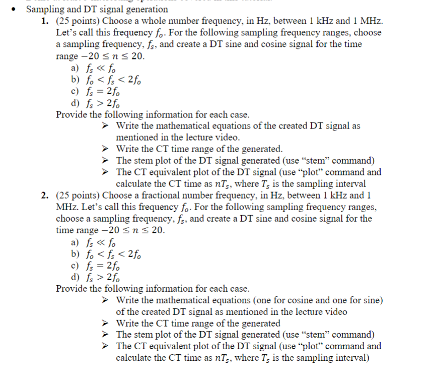 Solved Sampling and DT signal generation(25 ﻿points) ﻿Choose | Chegg.com