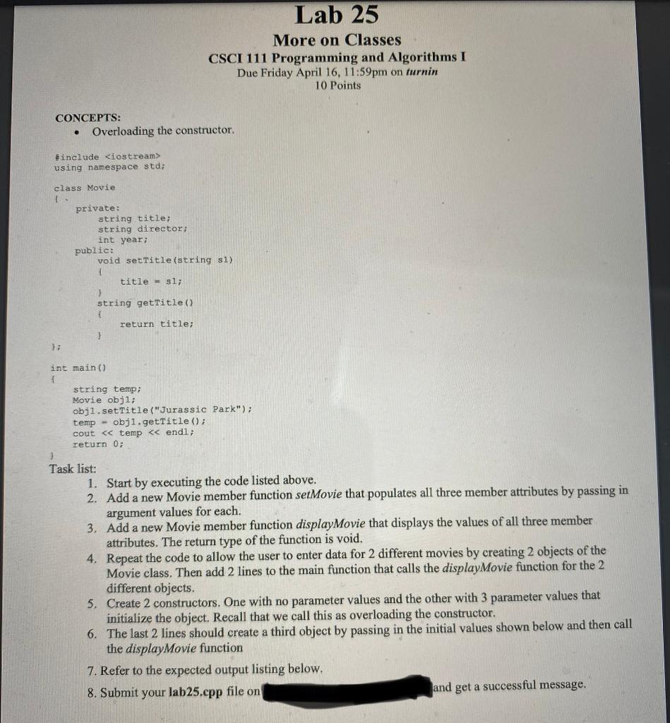 Solved Lab 25 More on Classes CSCI 111 Programming and | Chegg.com