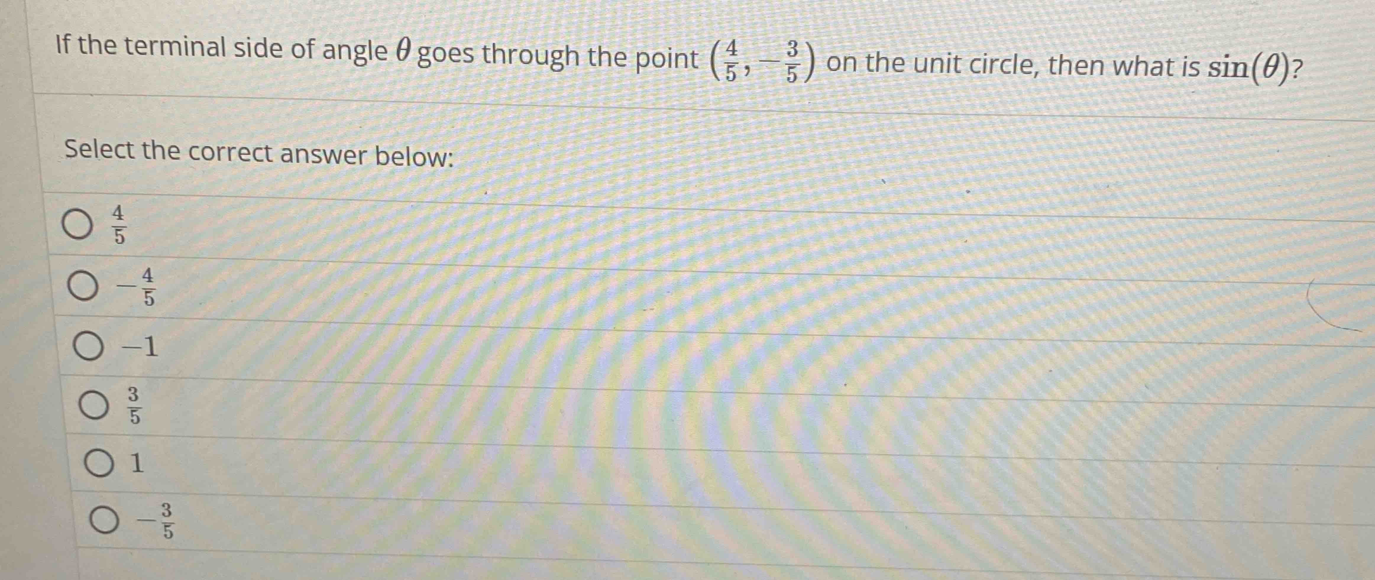 Solved If the terminal side of angle θ ﻿goes through the | Chegg.com