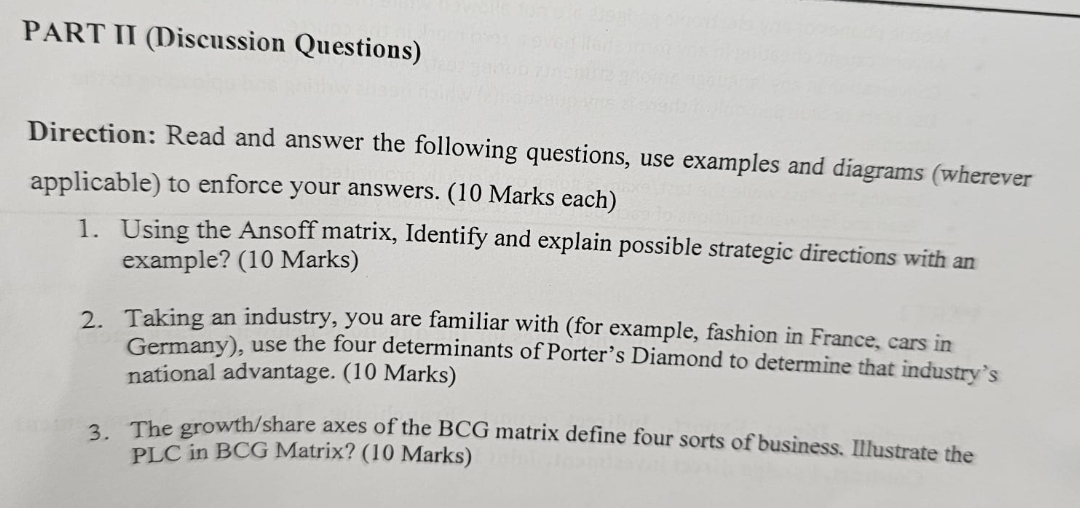 Solved I WENT SHORT ANSWER : PART II (Discussion | Chegg.com