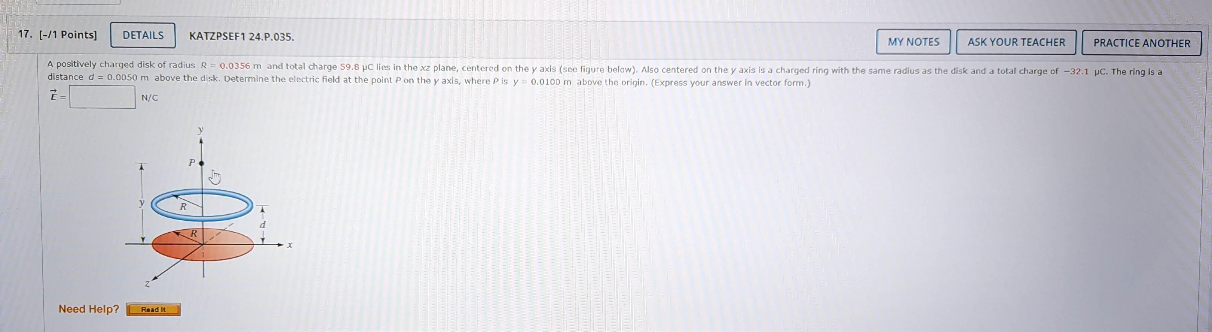 Solved A positively charged disk of radius R = 0.0356 m and | Chegg.com