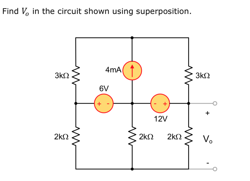 Solved Find Vo in the circuit shown using superposition. 4mA | Chegg.com