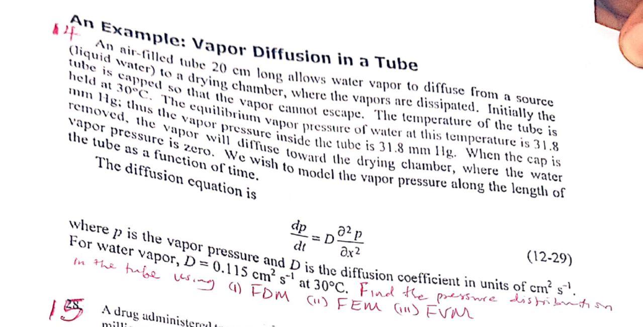An Example: Vapor Diffusion in a Tube I An air-filled | Chegg.com