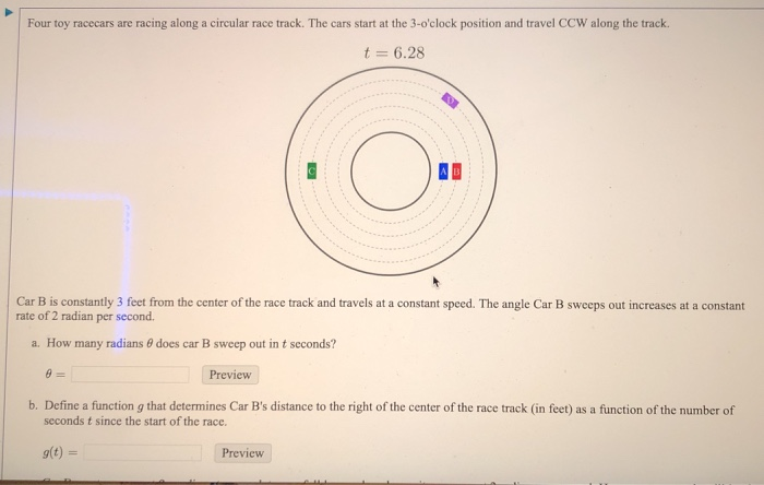 Solved Four toy racecars are racing along a circular race | Chegg.com