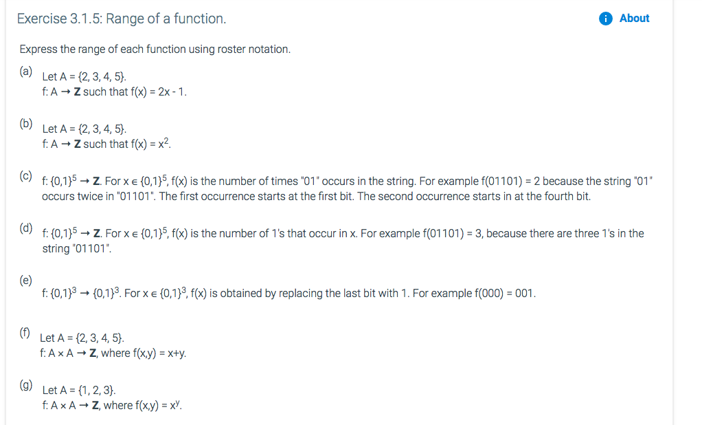 Solved Exercise 3.1.5: Range of a function. About About | Chegg.com