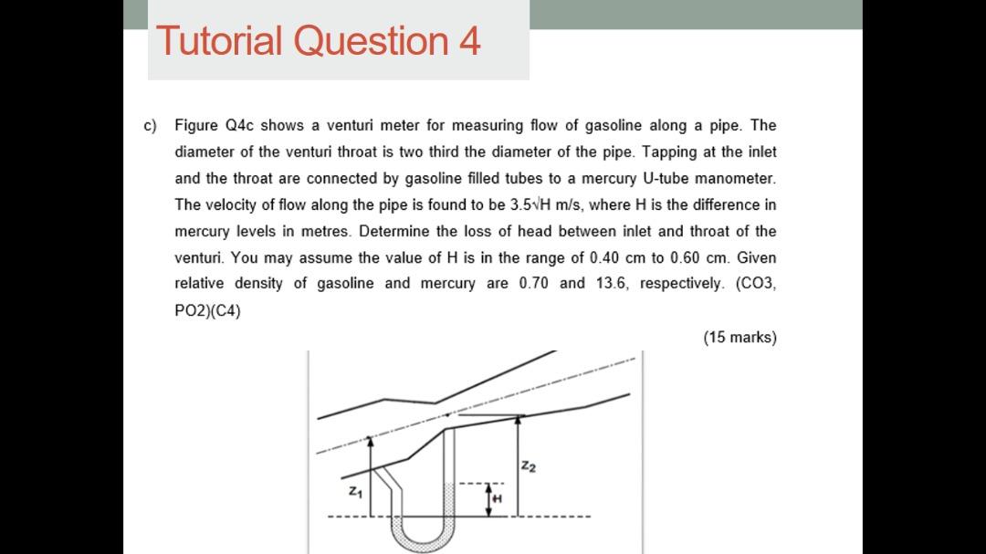 Solved Tutorial Question 4 C Figure Q4c Shows A Venturi 9178