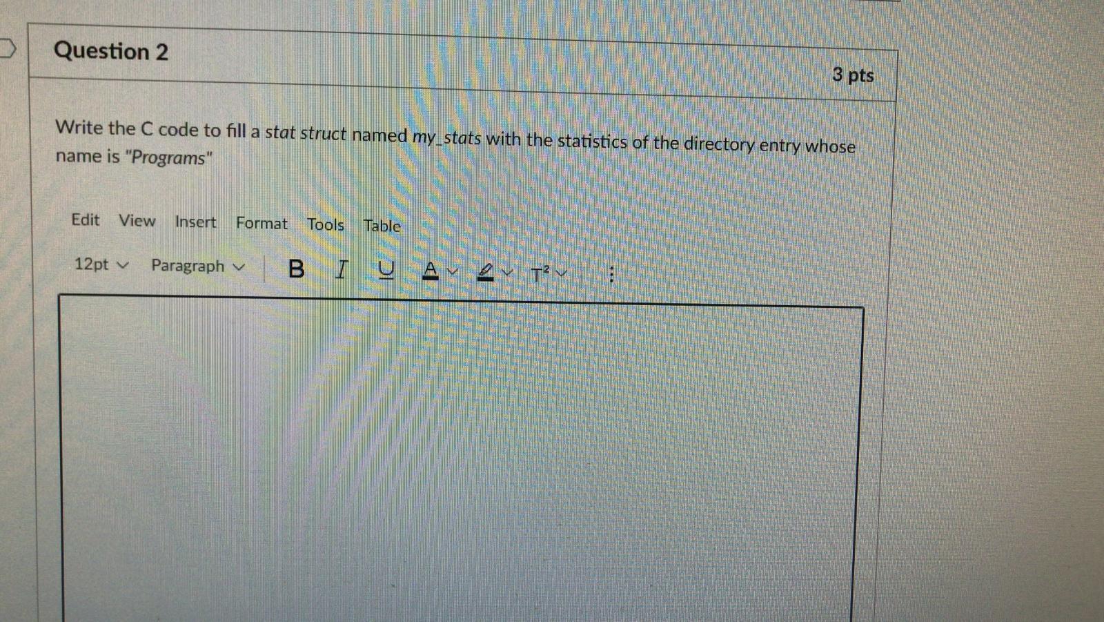 Solved Question 2 3 pts Write the C code to fill a stat | Chegg.com