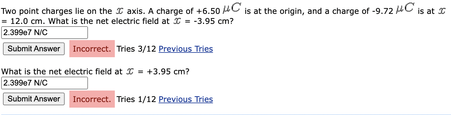 Solved Two point charges lie on the $x$ axis. A charge of | Chegg.com