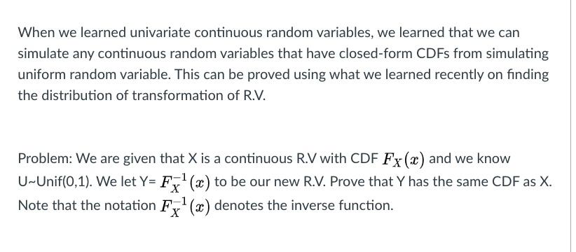 Solved When we learned univariate continuous random | Chegg.com