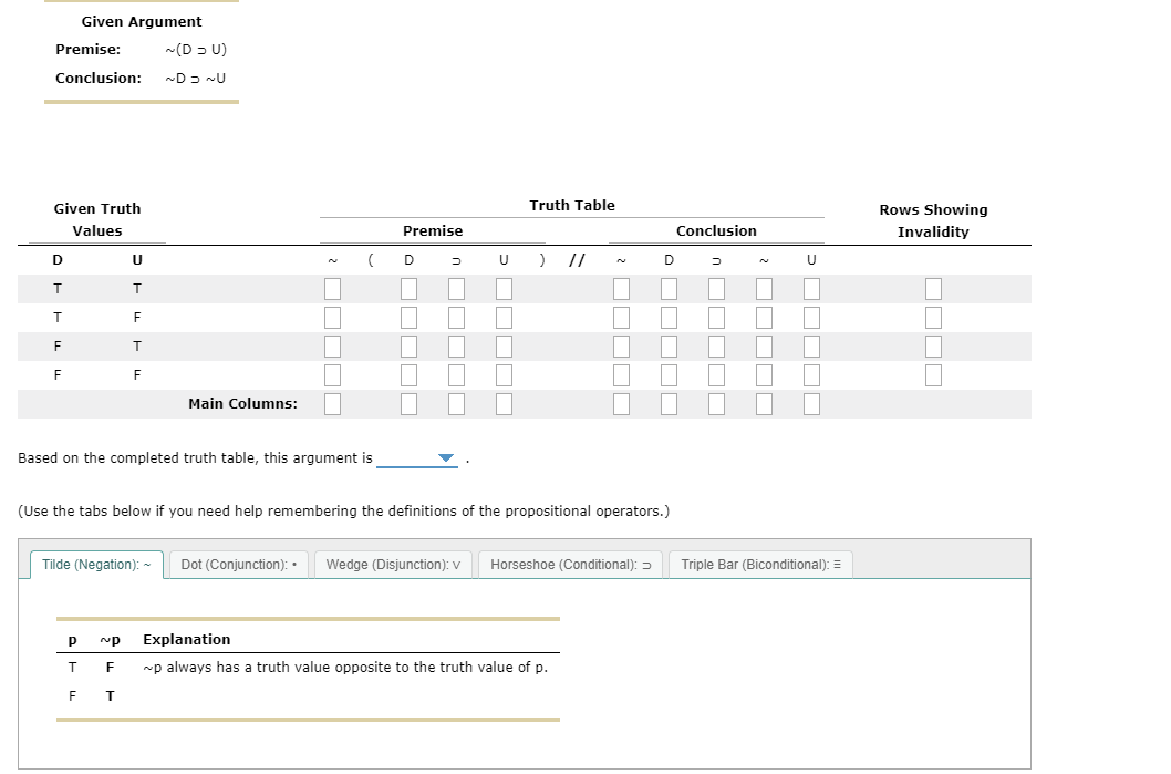 Solved Given Argument Premise: (DU) Conclusion: DU Truth | Chegg.com
