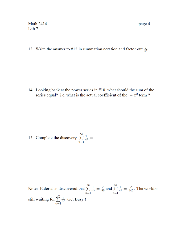 Solved Name Math 2414 Lab 7 Textbook 11.3 Objective: To | Chegg.com