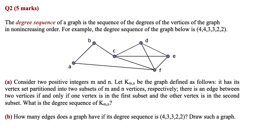 Solved Q2 (5 marks) The degree sequence of a graph is the | Chegg.com