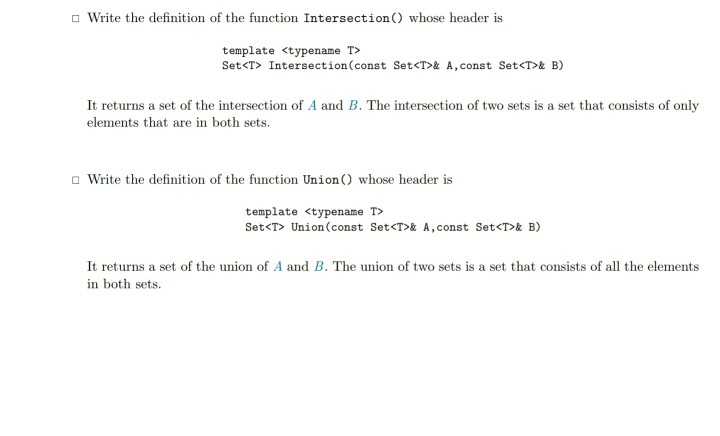 Solved Write the definition of the function Intersection () | Chegg.com