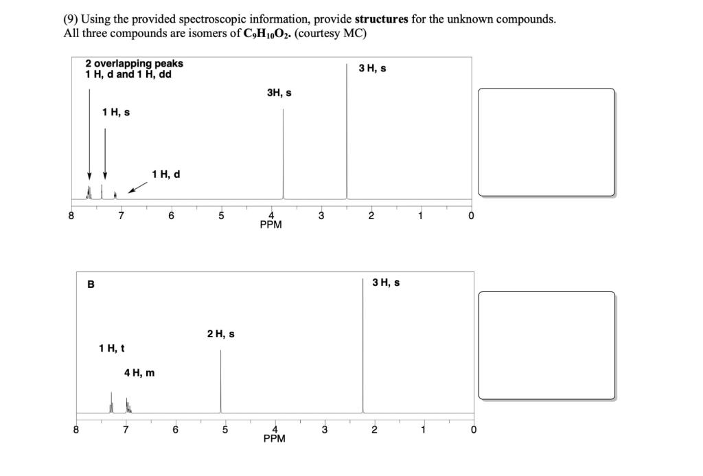 (9) Using the provided spectroscopic information, | Chegg.com