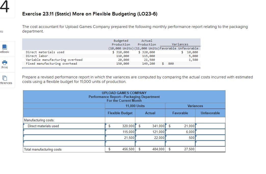 Solved 4 Exercise 23.11 (Static) More on Flexible Budgeting | Chegg.com