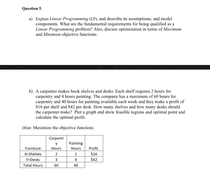 Solved a) Explain Linear Programming (LP), and describe its | Chegg.com