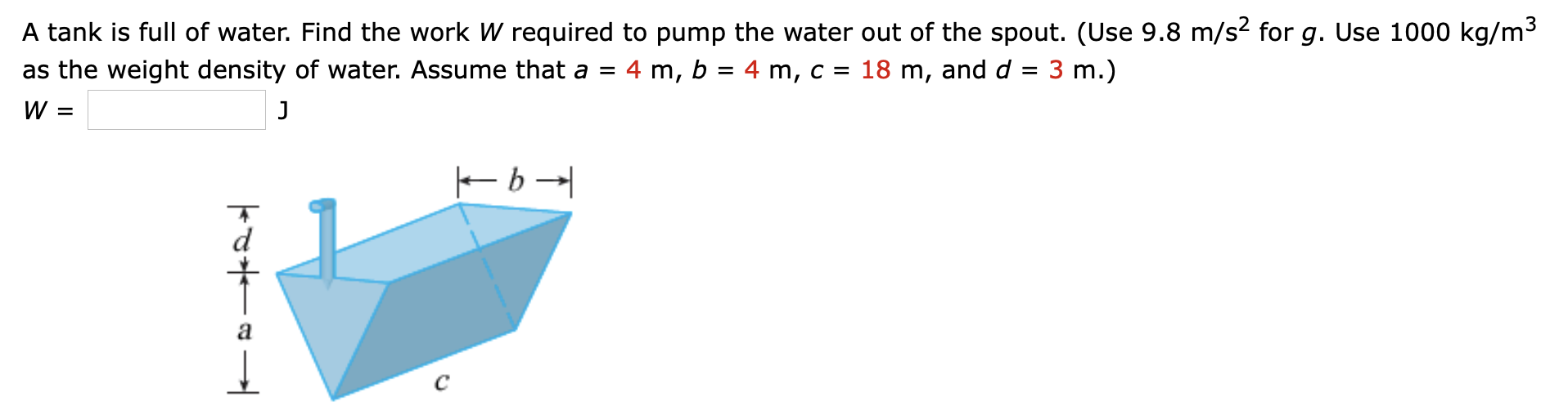 Solved A tank is full of water. Find the work W required to | Chegg.com